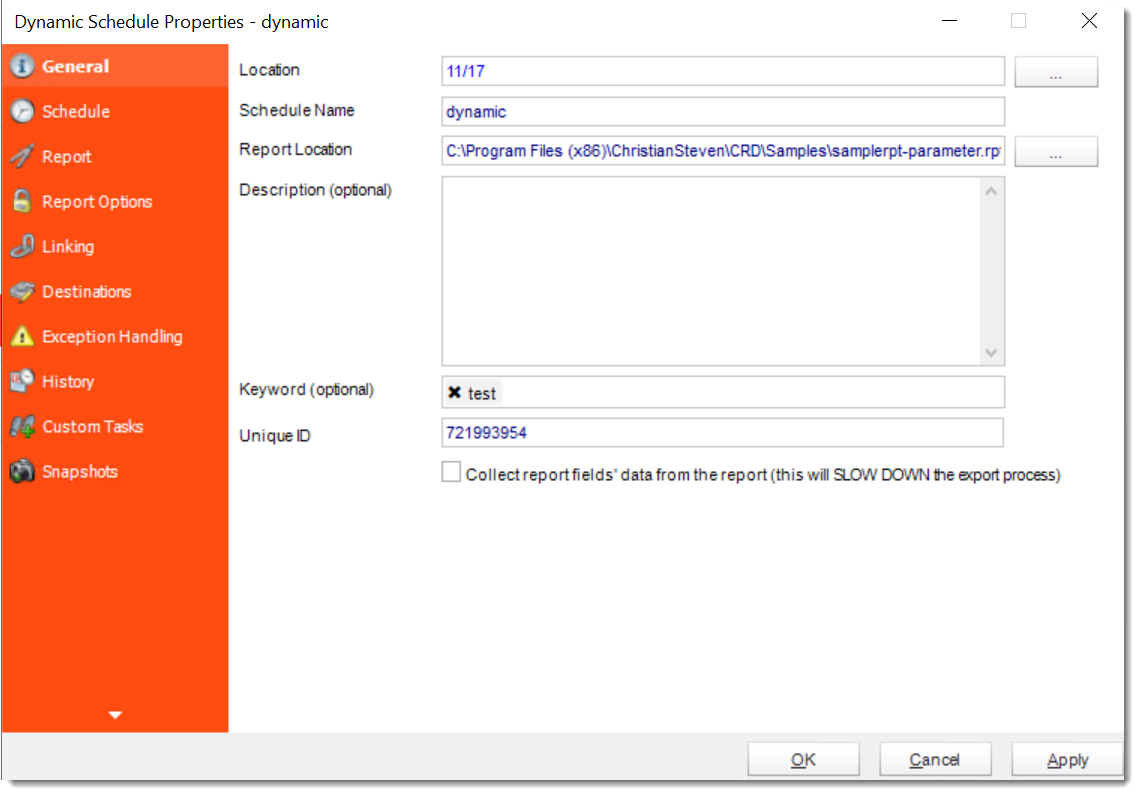 How do I setup a Dynamic Schedule for Crystal Reports in CRD?